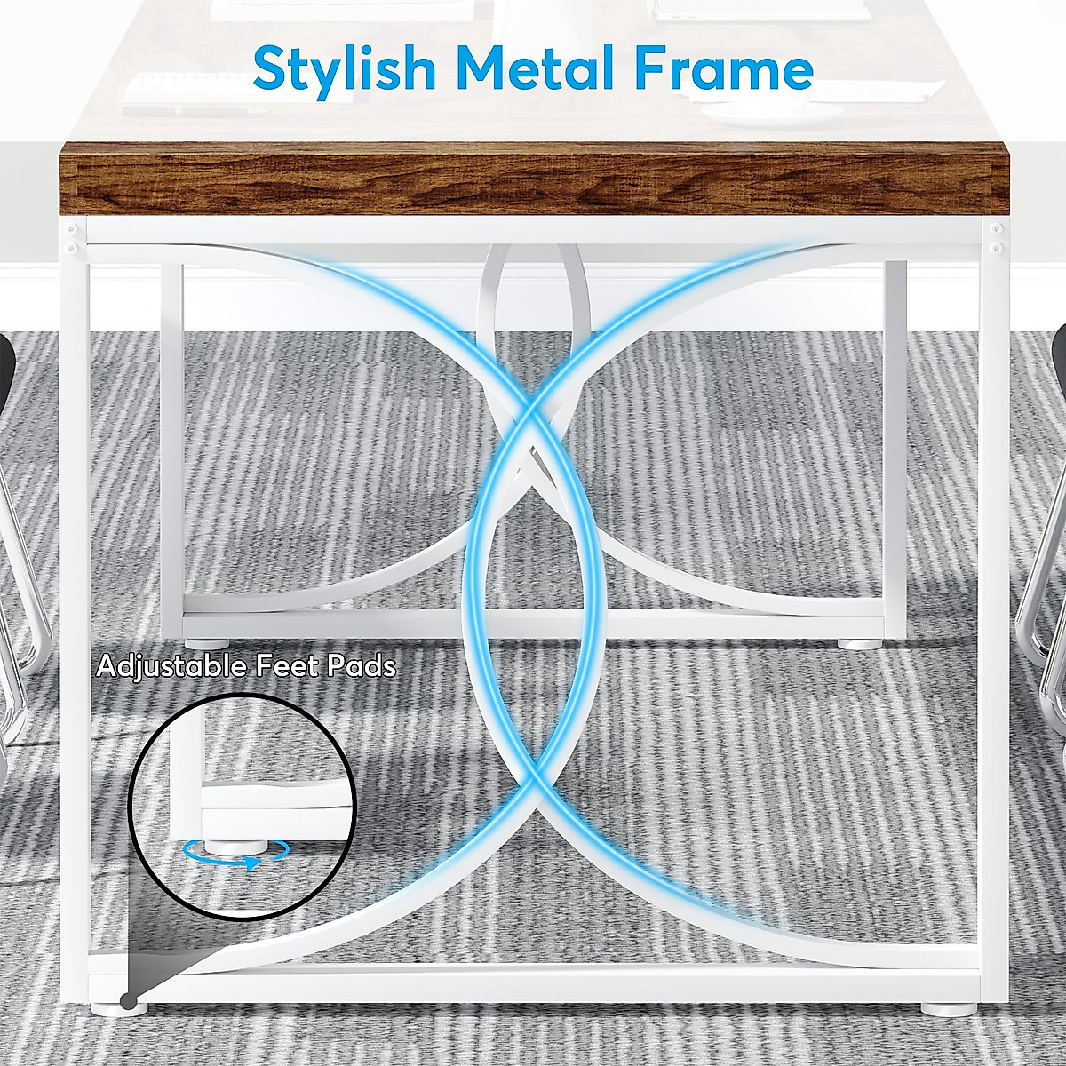 Tribesins Rectangular Dining Table, 63-inch Wood Kitchen Table with Strong Metal Frame, Industrial Large Long Dining Room Table for 4-People Family (Walnut and White)