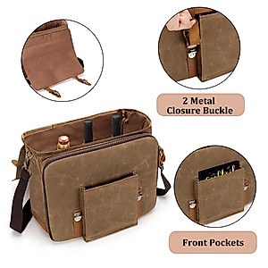 LoDrid Portable Bartender Bag for Bar Kits, Vintage Genuine Leather Waxed Canvas Travel Bar Case with Thick Inner Dividers and Adjustable Shoulder Strap for Cocktail Making, Bag Only,(Patent Design)