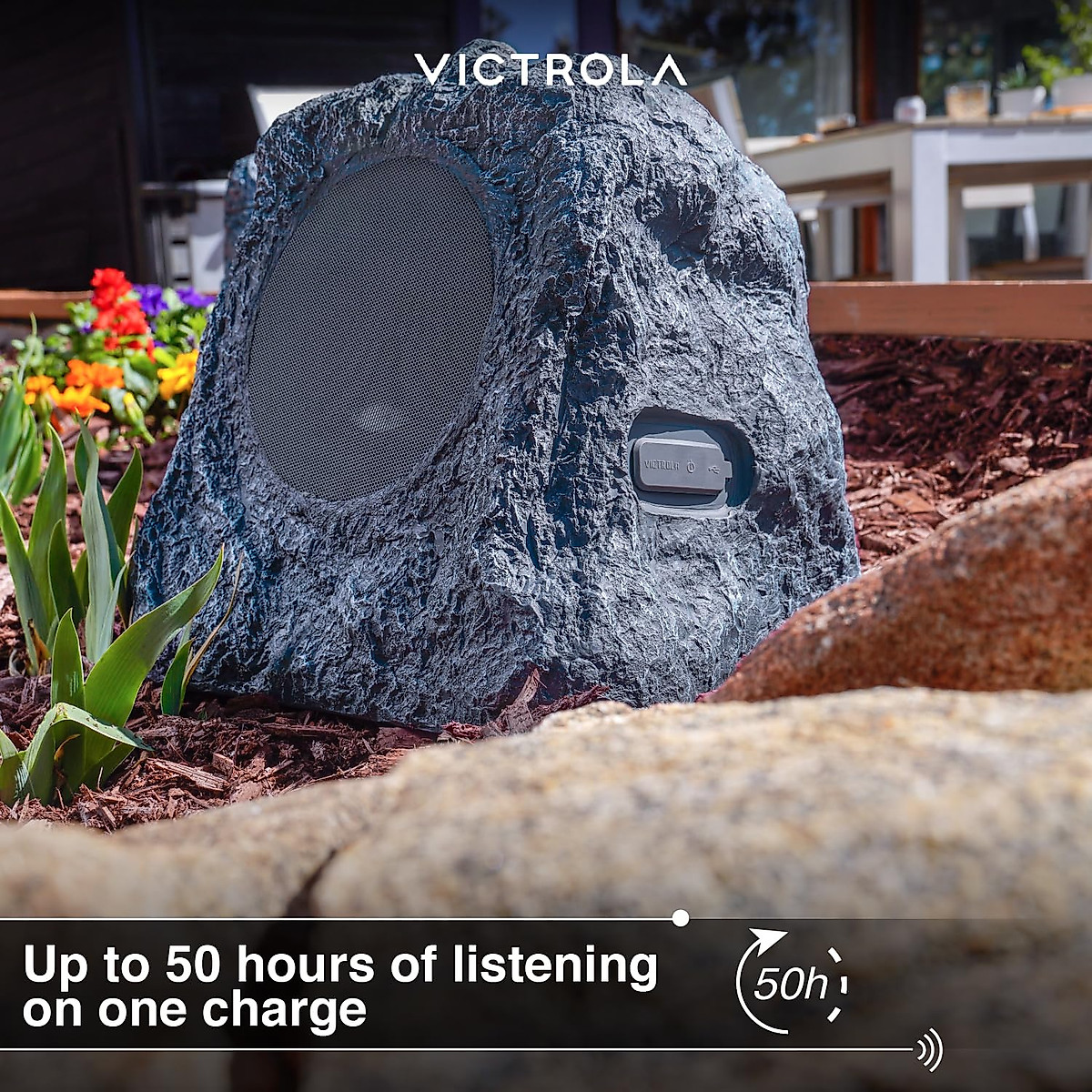 it.innovative technology Outdoor Rock Speaker Pair - Wireless Bluetooth , for Garden, Patio, Waterproof, Built for all Seasons & Solar Powered with Rechargeable Battery, Music Streaming - Charcoal