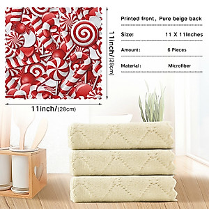 VIGTRO 6 Pack Super Absorbent Kitchen Towels,Christmas Candy Canes Premium Dish Cloths Towels, Sugar Red Sweets Gift Washable Fast Drying Dish Rags Reusable Cleaning Cloth 11x11
