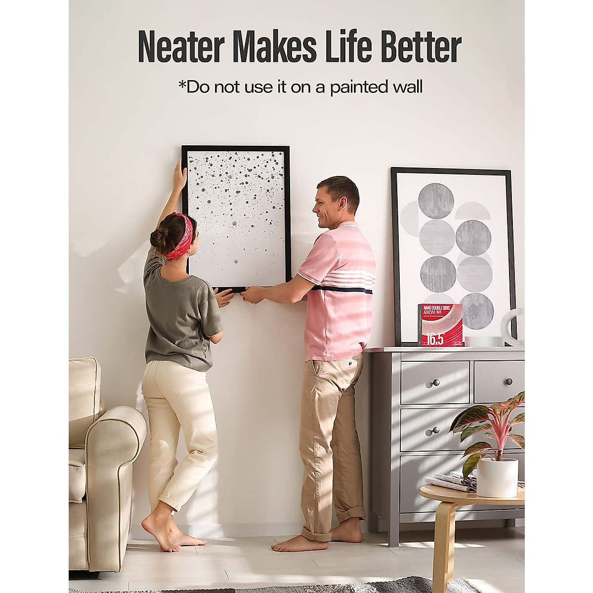 UALAU Double Sided Tape with Cutter, 16.5FT Heavy Duty Removable Washable Grip Mounting Tape for Home/Office/Car Decor, Fix Carpet Mats