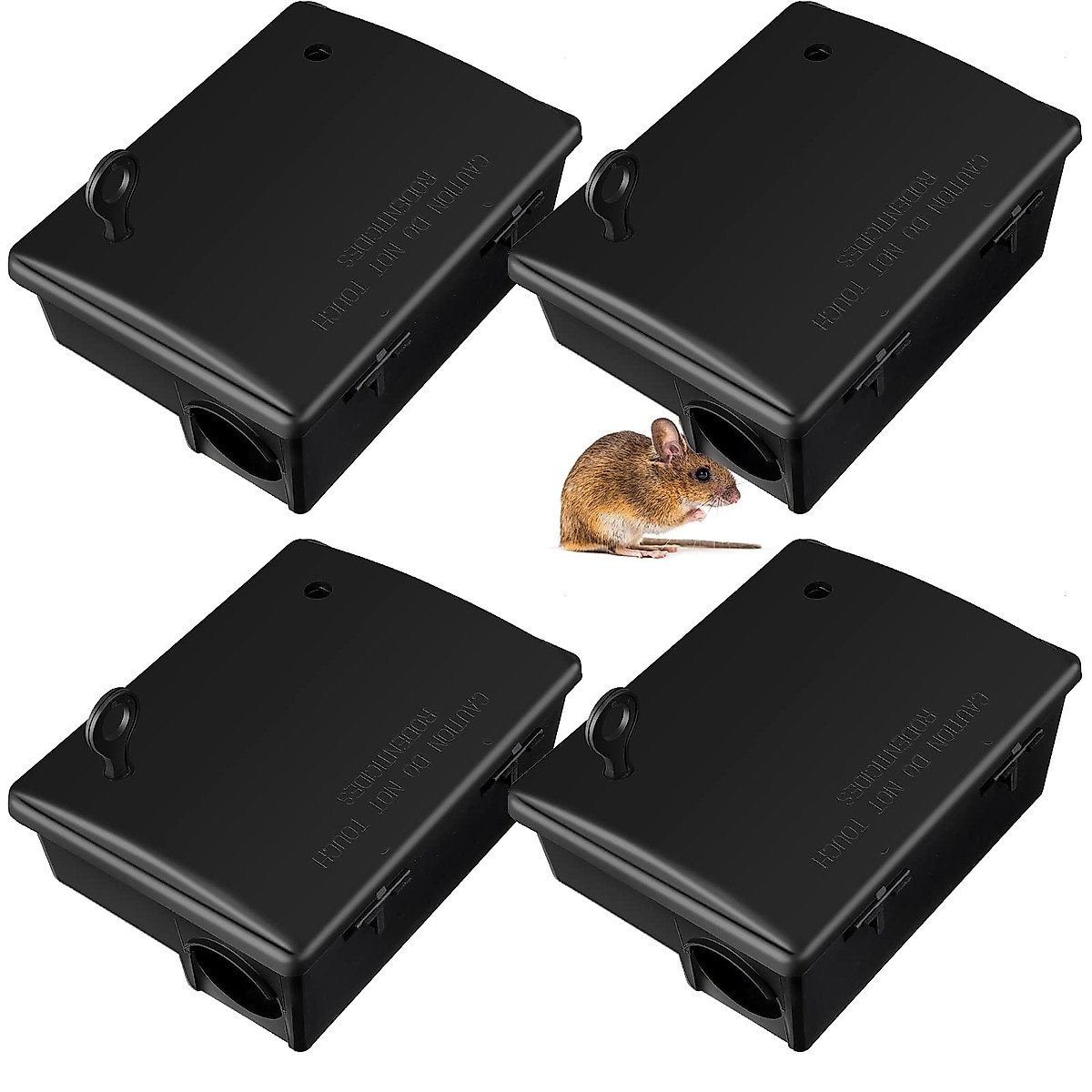 Qualirey Rat Bait Stations Large Rodent with Key Reusable Mouse Stations Mice Blocks Heavy Duty Boxes for Outdoor Rodents Mice Blocks, Bait Not Included(Black,4 Pack)