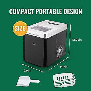 Ice Maker Countertop 9 Pcs Bullet ice in 8 Mins, 33LBS in 24Hrs, WANAI Portable Ice Machine with Auto Self-Cleaning, Ice Scoop & Basket, Two Size for Home/Office/Kitchen/Bar