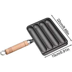 Sfocgoi Sausage Grill Pan, Cast Iron Sausage Pan, Non Stick Baking Tray With Anti Scald Wooden Handle, Sausage Pan Hot Dog Grill Pan-A