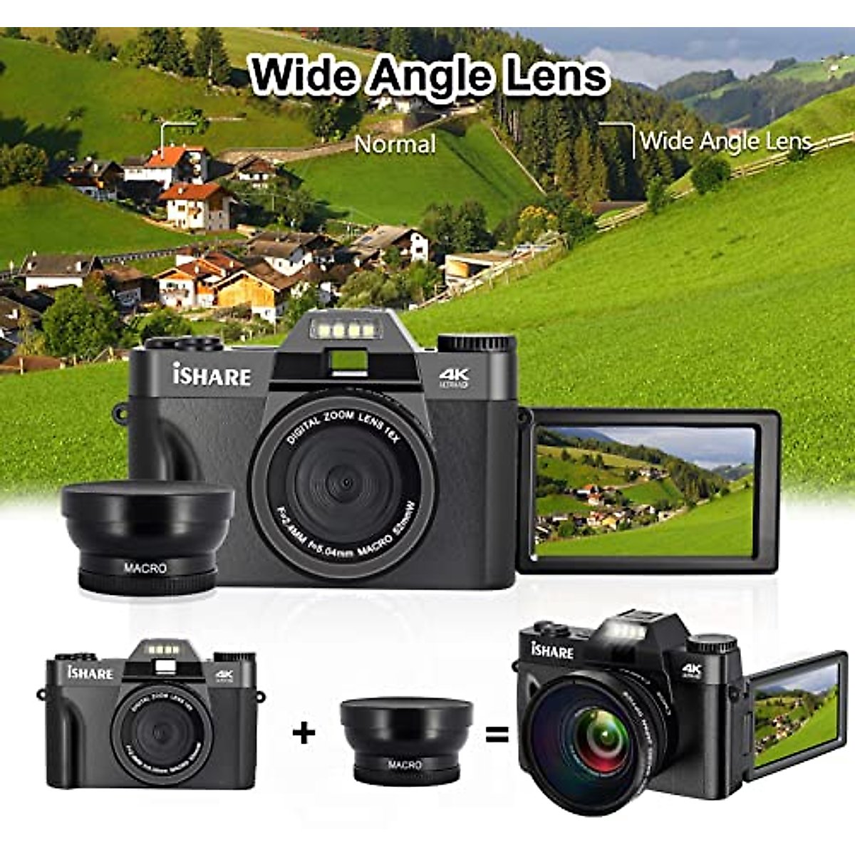ISHARE Digital Camera for Photography 48MP Vlogging Camera, 4K Video Camera for YouTube with WiFi, 3.0 Inch Flip Screen, 16X Digital Zoom Camcorder with 32GB Micro Card