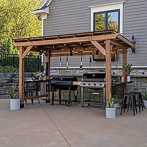 Backyard Discovery Saxony XL Grill Gazebo, 2 full Size Grills, Griddles or Smokers Steel Metal Roof, Wind Resistant - 100 mph, Supports 30 In of Snow, Electrical Outlet, USB, Grilling Hooks