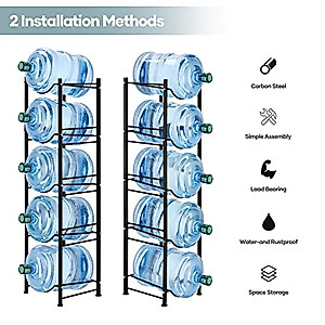 MOOACE 5-Tier Water Jug Rack, 5 Gallon Detachable Water Bottle Holder Organizer Storage Rack, Black