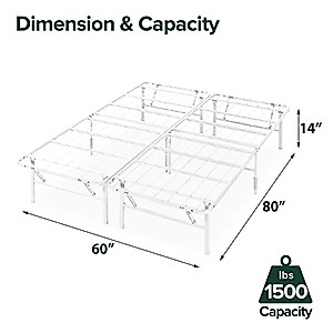 ZINUS SmartBase Tool-Free Assembly Mattress Foundation / 14 Inch Metal Platform Bed Frame / No Box Spring Needed / Sturdy Steel Frame / Underbed Storage, White, Queen