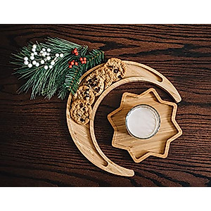 Suqoon Wooden Crescent Moon & Star Tray - Crystals & Stones Holder - Exquisite Serving Tray Set for Appetizers, Cookies - 11.5 inch Crescent Moon Tray for Healing Crystals Storage & 8 inch Star Tray