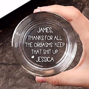 Thanks For All The Orgasms - Personalized Custom Engraved Whiskey Glass - Personalized Anniversary Gift for Him - Personalized Funny Romantic Gifts From Wife for Father Day, Funny Gag Gifts for Him