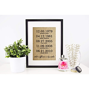 Personalized Gifts for Women, Wedding, Anniversary, Engagement, or Birthday Gift: What a Difference a Day Makes Burlap Print (UP TO 20 NAMES & DATES!)