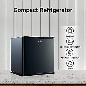 Willz WLR17BK Compact Refrigerator, 1.7 Cu.Ft Single Door Fridge, Adjustable Mechanical Thermostat with Chiller, 1 Coated Wire Slide-Out Shelf, 1 Power Cord, Black