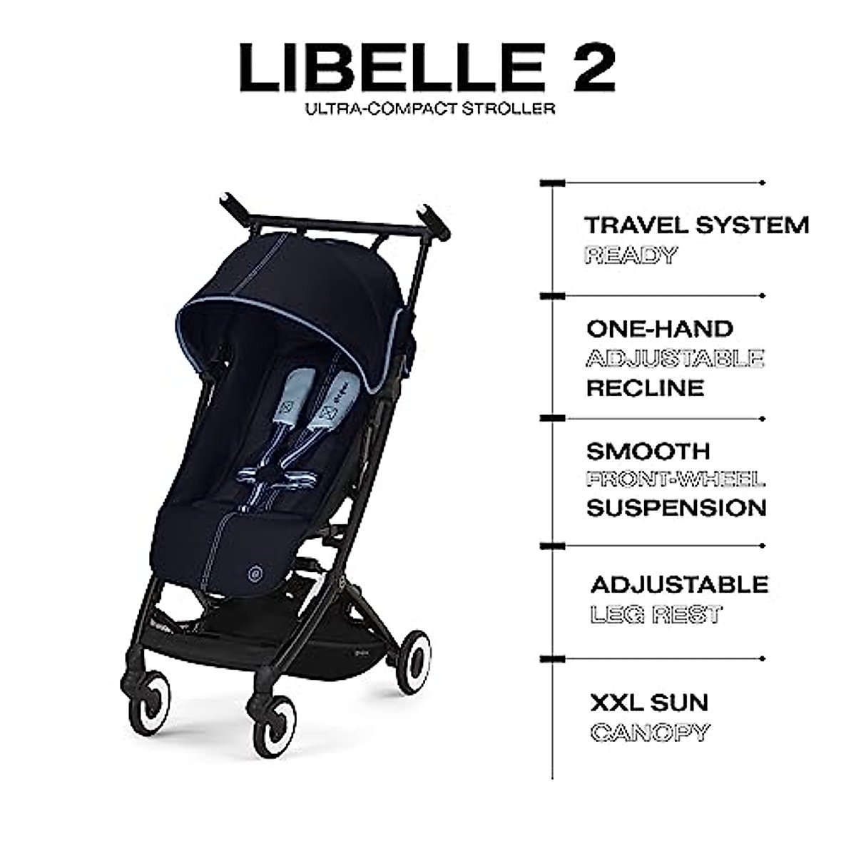 Cybex Libelle Lightweight pockit Travel Baby Stroller - Carry-On Compliant Compact Fold, One-Hand Adjustable Recline - Compatible with CYBEX Car Seats, Ocean Blue