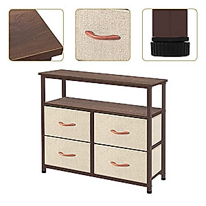 AZL1 Life Concept Dresser with Shelves-Storage Chest for Bedroom, Living Room, Hallway, Closet Organizer with Sturdy Steel Frame, Wooden Shelf, Removable Fabric Drawers, Beige