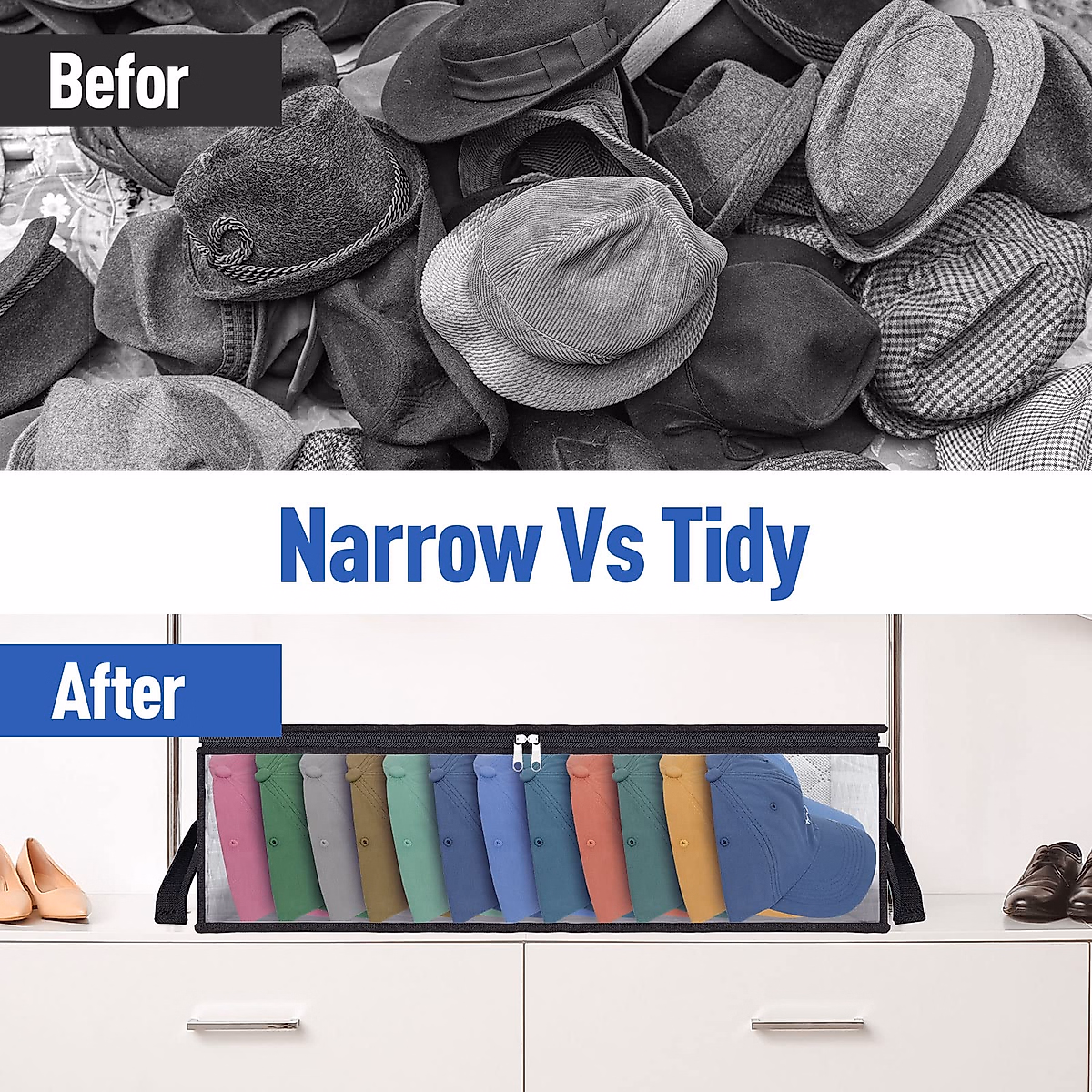 Fixwal Wide Hat Storage for Baseball Caps Organizer with 2 Sturdy Handles Hat Racks Holds Up to 40 Hats Foldable for Home Travel