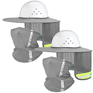 4 Pcs Hard Hat Sun Shade Full Brim Hardhat Sun Visor Bandana Face Scarf Neck Protection Summer Accessories (Bright Gray)