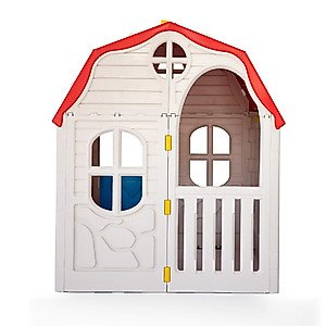 Ram Quality Products Classic Real Feel Cottage Compact Foldable Plastic Toddler Roomy Outdoor Playhouse for Children Ages 2 Years Old and Up, White