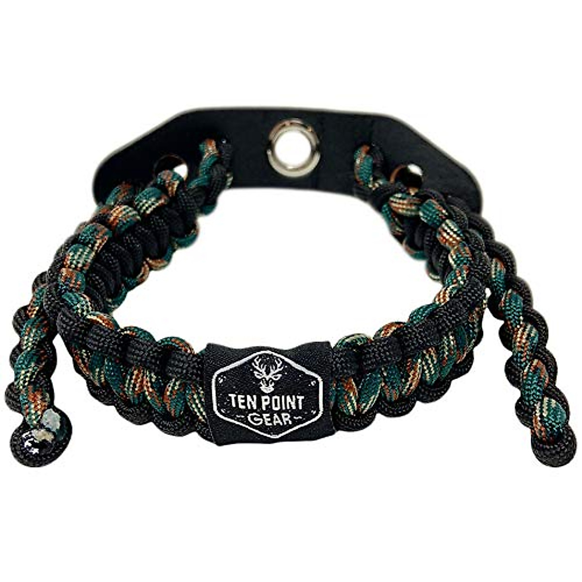 Ten Point Gear Bow Archery Wrist Sling 550 Paracord - Survival Hunting Shooting - Durable Leather with Metal Grommet (Multiple Color Options) (Woodland Camo)