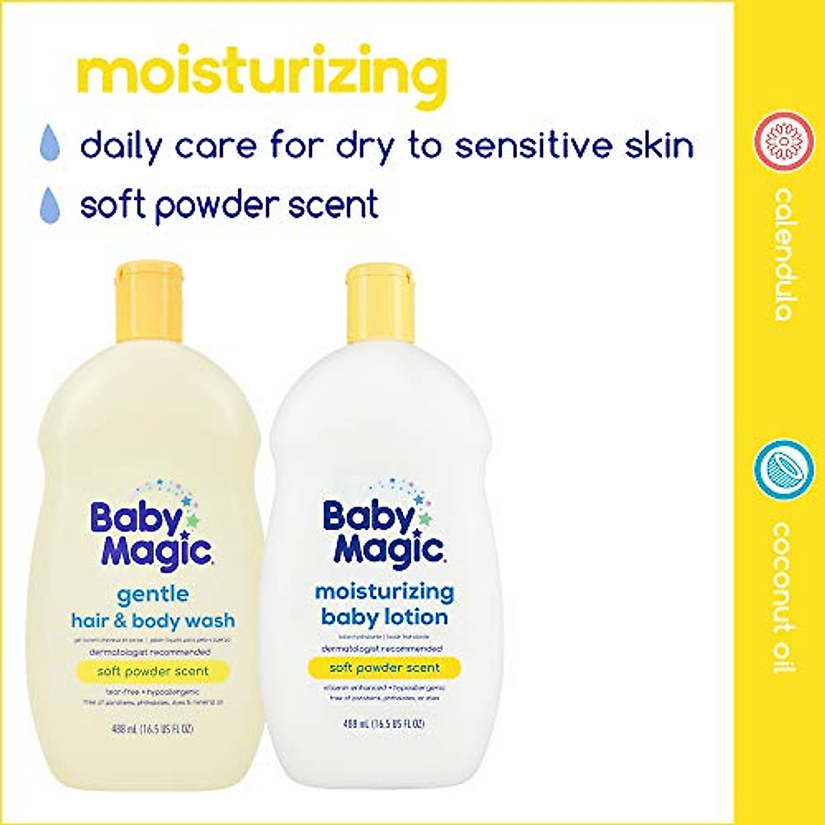 Baby Magic Gentle Hair & Body Wash, Soft powder scent, 30 Fl Oz, Pack of 4, With nourishing Calendula and Coconut Oil