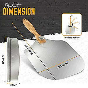 PIZALAA Pizza Peel 12 Inch with Pizza cutter - Aluminium Metal Pizza Paddle with Foldable Wooden Handle for Easy Storage, Pizza Cutter Rocker, Pizza Server, Pizza Oven Accessories, Homemade Pizza