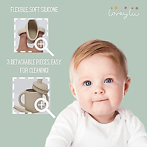 LoveyLu Silicone Sippy Cup, Toddler Cup With Straw, Training Soft Spout Cups for Toddlers With Handles, No Spill Lids, Durable, Drop Proof, Easy Grip, Microwave, Dishwasher, and Freezer Safe, Sand