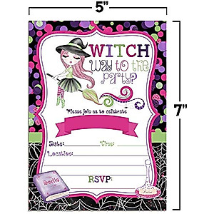 Fancy Halloween Witch Halloween Birthday Party Invitations, 20 5x7 Fill In Cards with Twenty White Envelopes by AmandaCreation