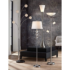 360 Lighting 3-in-1 Design Modern Torchiere Floor Lamp Dimmable Tree 3-Light 70" Tall Brushed Nickel Pole White Glass Shades for Living Room Reading House Bedroom Home Office