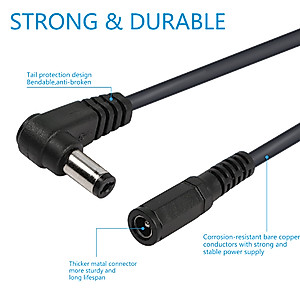 RIIEYOCA 2 Pack 90 Degree DC 5.5mm x 2.1mm Extension Cord, 90 Degree Right Angle Male to Female Short Power Cable,for CCTV Security Cameras Surveillance Syste, Length:20cm