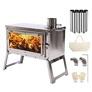 TITIMO Foldable large tent stoves with Chimney Pipe Wood Burning Stove for Camping,Hunting,Ice Fishing,Heating,Cooking(Stainless Steel)