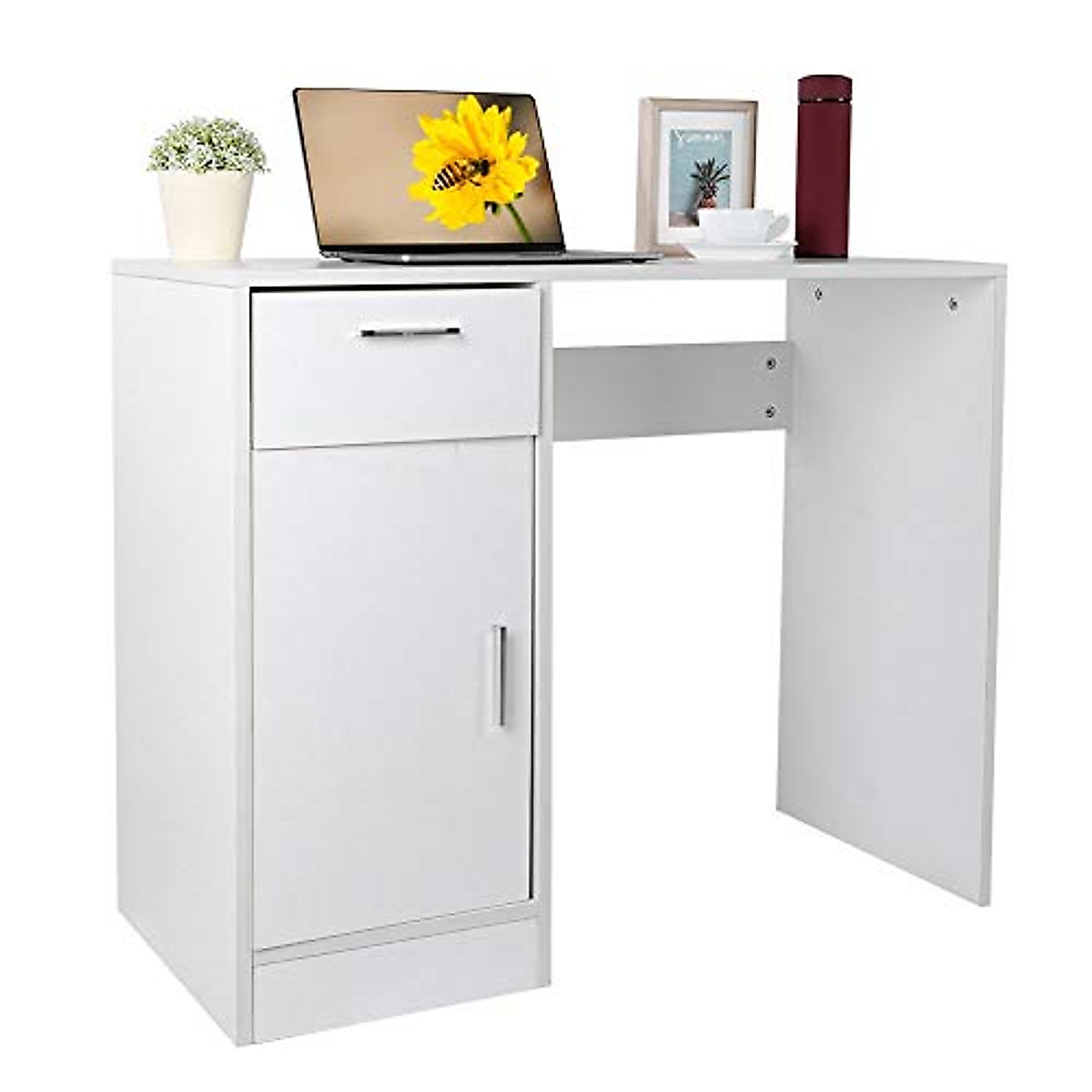 Zerone Desktop Table, 1 Drawer 1 Door Compact Computer PC Laptop Desk Table Workstation for Home Office Use(White)