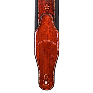 Walker And Williams GB-22 Bourbon Brown Padded Guitar Strap with Fleur De Lis & French Chain Design For Acoustic, Electric, And Bass Guitars