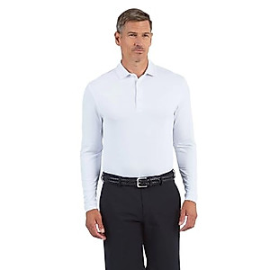IBKUL Men's Athleisure Wear Sun Protective UPF 50+ Icefil Cooling Tech Long Sleeve Polo 95199 White Solid L