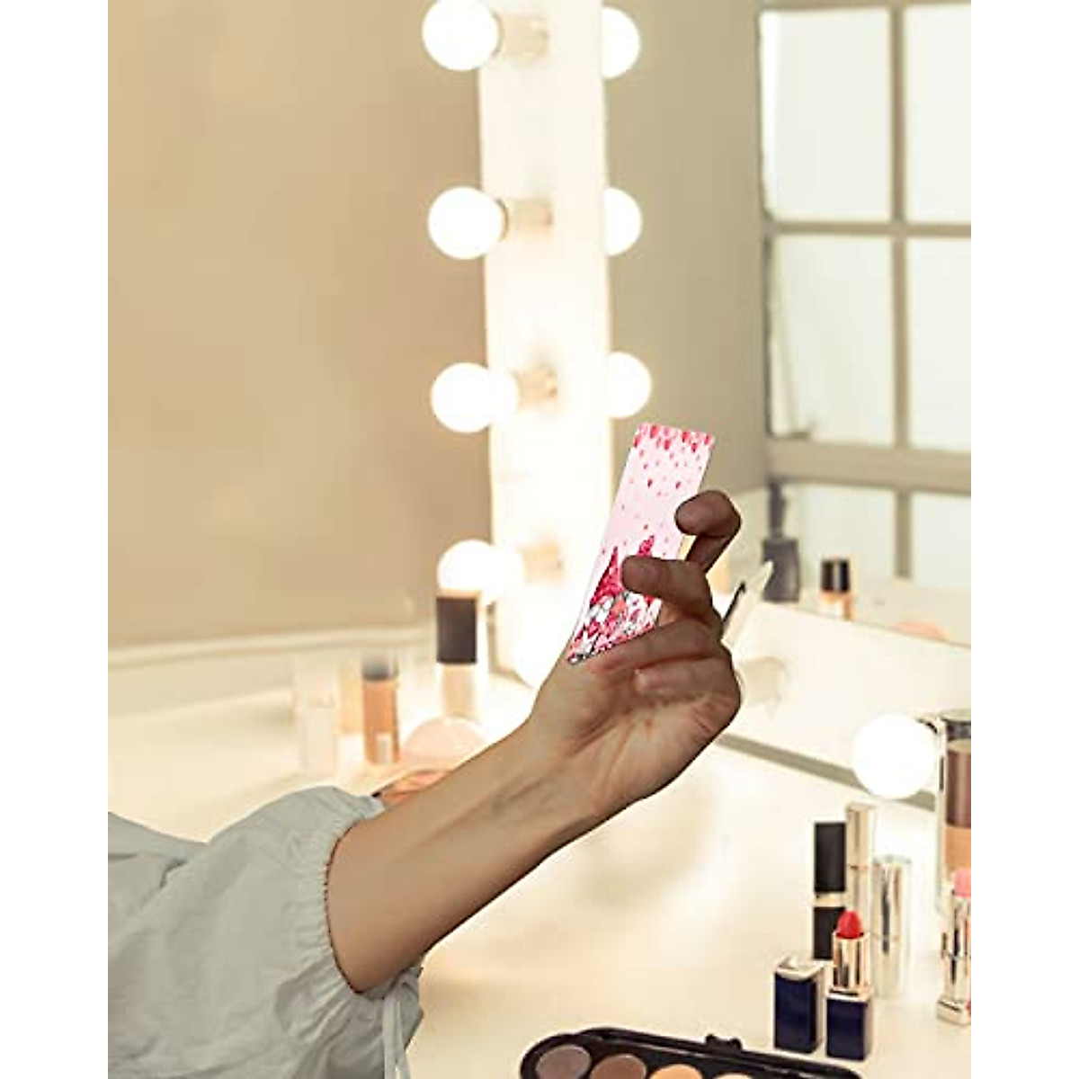 Carosoffe Valentine's Day Small Compact Mirror for Purse, Pink Gnomes Couple Love Heart Tree Rose Travel Makeup Mirror for Women Men, Rectangular Handheld Compact Pocket Mirror 4 PCS