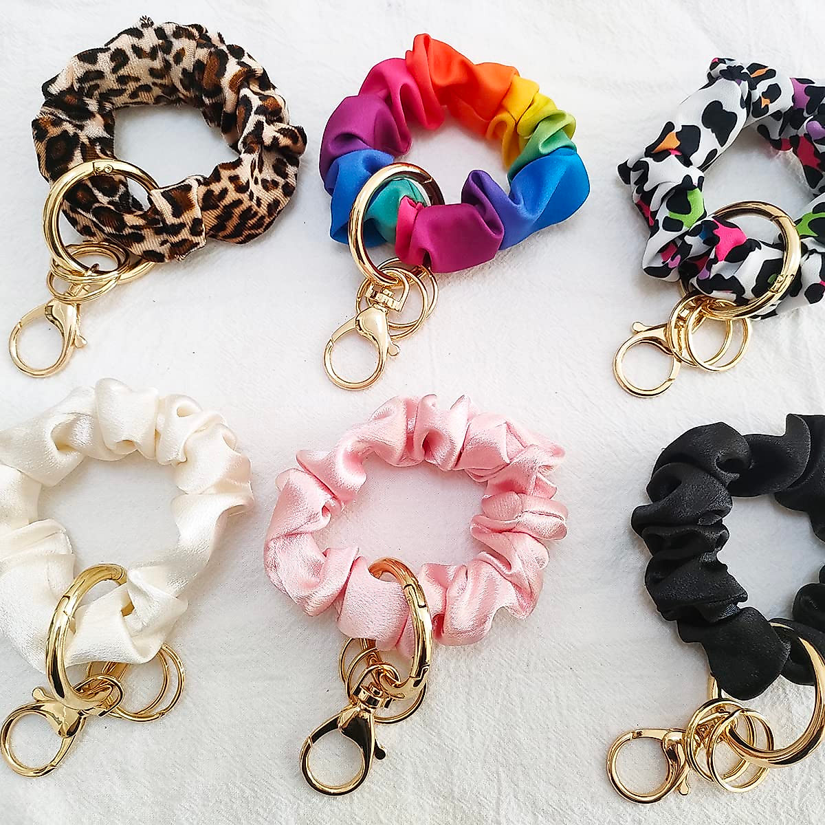 Junyuerly Wrist Strap Key Chain Elastic Scrunchie Bracelet Multifunctional Key Ring for Women (Style B -pink)