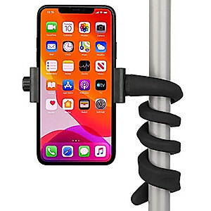 iTODOS Portable Flexible Cell Phone Holder Stand for Treadmill, Spin Bike, Stroller, Shopping Cart, Bed, Car, Kitchen, Desk, Compatible with iPhone, Android (Black)