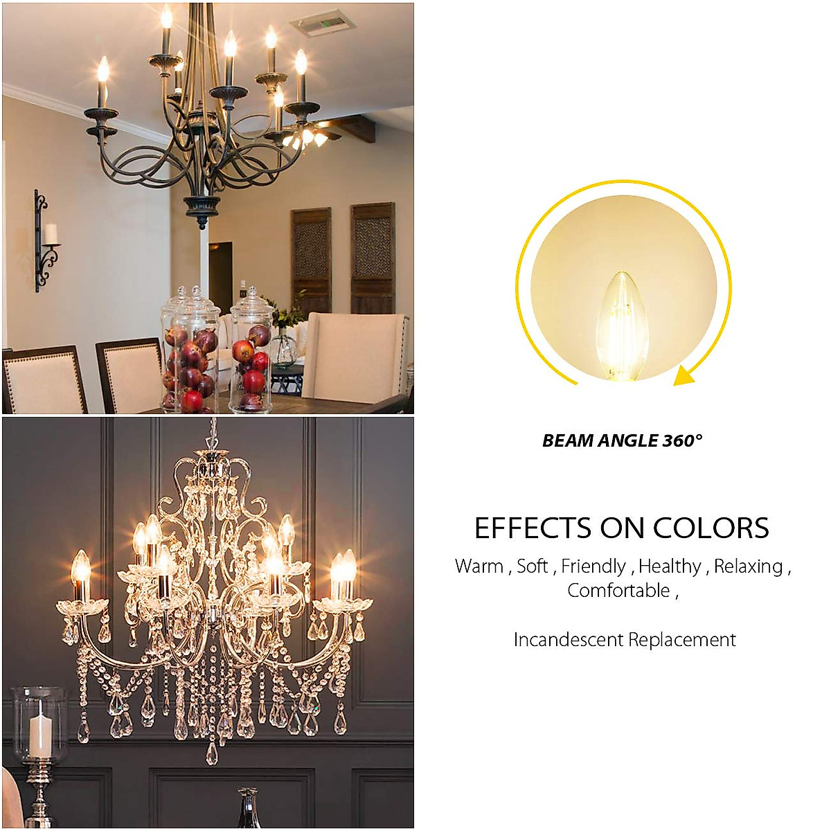 LVWIT B11 LED Edison Filament Bulb Dimmable 60W Equivalent, E12 Candelabra Base 2700K Warm White Candle Light Bulb, UL-Listed (6 Pack)