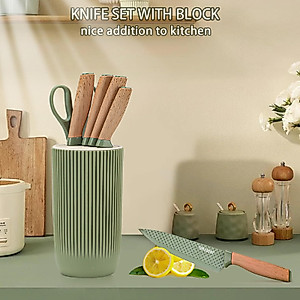 Knife Set, 6 Pieces Professional Kitchen Knife Set with Universal Knife Block, Super Sharp Knife Set with Ergonomic Handle Non-stick Stainless Steel Knife Block Set (Green)