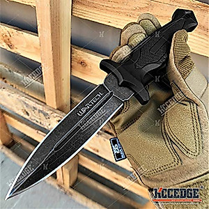Hunting Knife Tactical Knife Survival Knife 9" Fixed Blade Knife w/ Molle Compatible Pressure Retention Sheath Camping Accessories Survival Kit Survival Gear Tactical Gear 79897 (Black Stonewash)