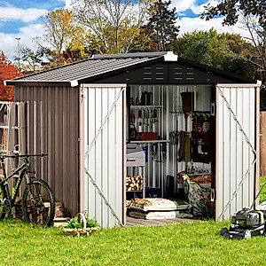 VONZOY Outdoor Storage Shed 8 x 6 FT Lockable Metal Storage Shed Steel Anti-Corrosion Storage House with Single Lockable Door for Backyard Outdoor Patio，Brown