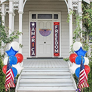 4th of July Banner Porch Sign, Independence Day American Flag Banner Outdoor Patriotic Decorations Hanging Signs Banners - Fourth of July Patriotic Banner Decrations for Front Door Yard (2 Pcs)