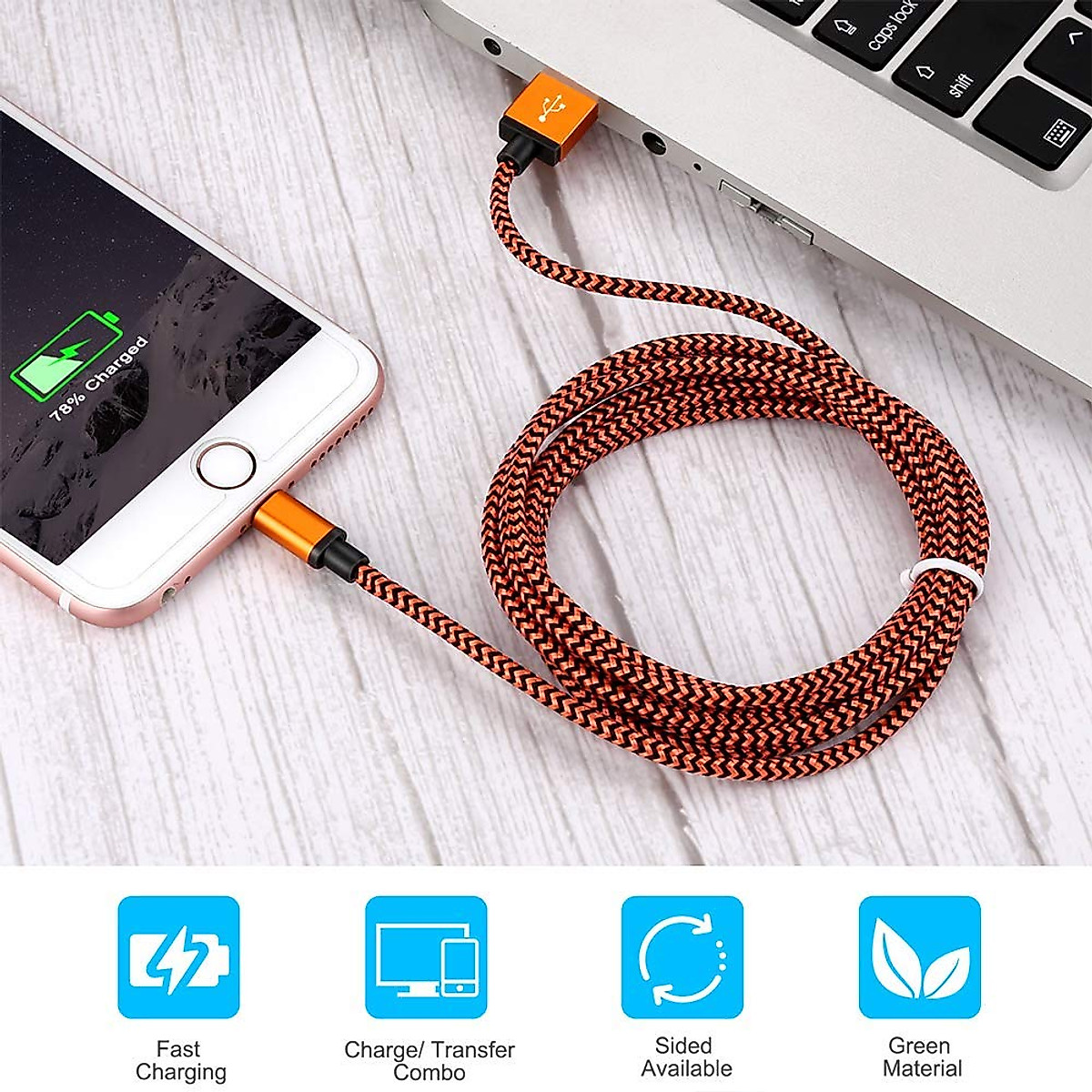 HDIIAOZ Phone Charger Founus Fast Charging Cable 6FT 3 Pack Nylon Braided High Speed Charging Cord Compatible with iPhone Xs X 8 8 Plus 7 7 Plus 6s 6s Plus 6 6 Plus iPad iPod Nano-(Blue,Orange,Green)