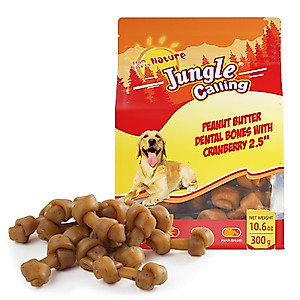 Jungle Calling Peanut Butter Dog Treats, Dental Chews for Dogs, Rawhide Free Dog Bones 2.5'' for Small Dogs