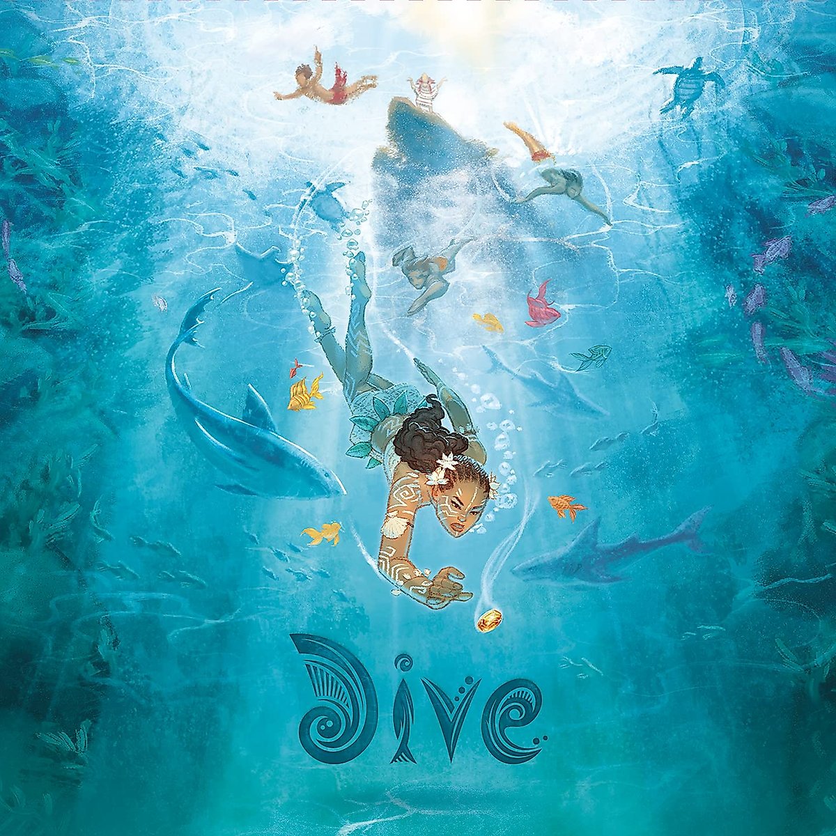 Sit Down! Dive Board Game - Unique Transparent Ocean Cards, Push Your Luck, Catch a Ride on a Sea Turtle or Dolphin - First to 23 Points Wins, 1-4 players, 20-30 mins, Ages 8+