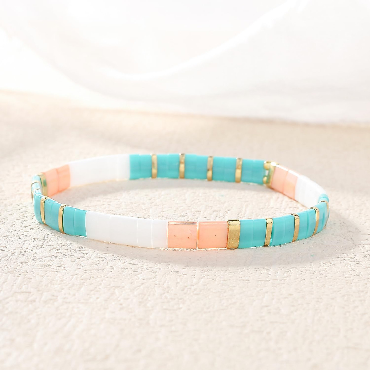 KELITCH Women Friendship Bracelets Tila Miyuki Beaded Bracelets Colorful Women Stretch Bracelets