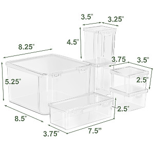 Sorbus 6 Piece Art Supply Storage Organizer - Stackable Plastic Storage Bins Set for Organizing Yarn, Ribbon, Crafts, Beads, Craft Supplies - Organizer Storage Boxes with Hinged Lids - Variety Pack