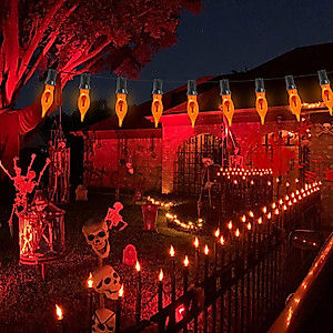 12 Pack Flicker Flame Light Bulbs, C18 Halloween Orange Flame Replacement Bulbs E12 Candelabra Base Light Bulbs for Electric Window Candles Halloween Indoor Outdoor String Lights , 1 Watt, 120 Volts