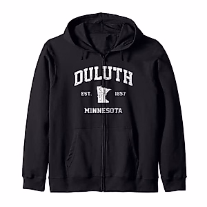 Duluth Minnesota MN vintage State Athletic Style Zip Hoodie