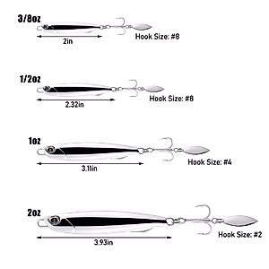 Dr.Fish 3 Pack Jigging Spoons Metal Casting Jigs Bladed Treble Hooks Saltwater Casting Spoons Surf Fishing Lures Vertical Diamond Jigs Mackerel Striper Bluefish Lures 1oz-#4 Hook