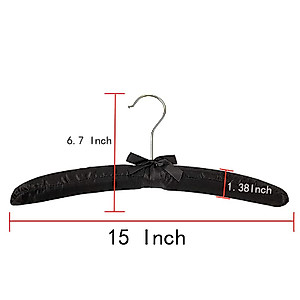 15 Inch Large Black Satin Padded Hangers for Women Clothing Women Padded Coat Hangers- Foam Hanger Non Slip Satin Canvas Covers for Adults Wedding Bridesmaid (Pack of 6)