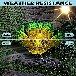 Montex 2 Pack Solar Lights Outdoor Garden Decor LED Crackle Globe Glass Metal Lotus Waterproof Metal Flower Lights for Patio,Lawn, Blue